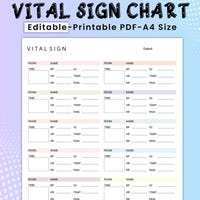 Printable Vital Sign Chart, Vital Sign Log, Vital Sign Tracker, Vital ...