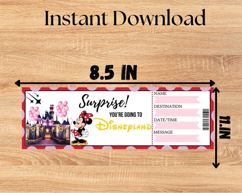 Editable Disneyland Ticket, Disneyland Ticket, Surprise Vacation Ticket ...
