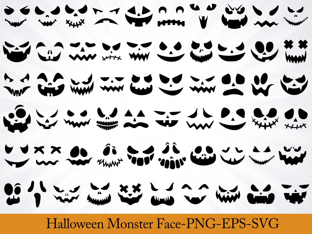 Halloween Monster Pumpkin Face Svg, Scary Monster Faces SVG Bundle ...