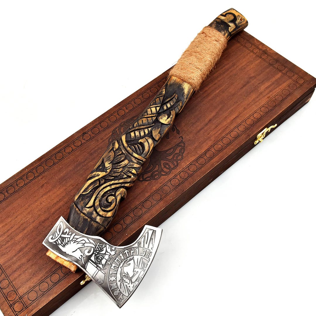 Handmade Eagle Axe With Carved Handle & Engraved Carbon Steel Head ...