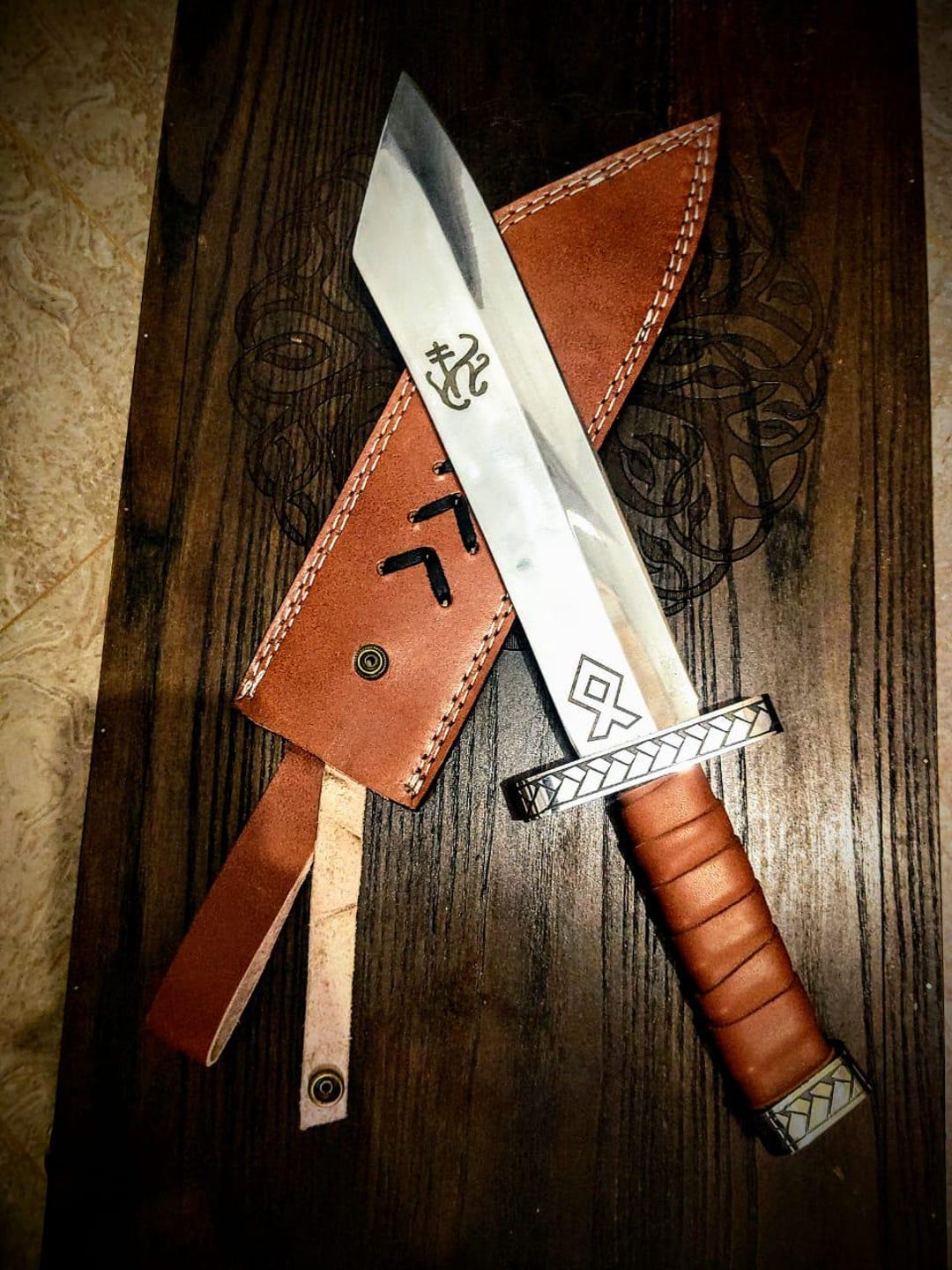 Hand-forged Viking Seax Knife | Norse Short Sword | Engraved High ...