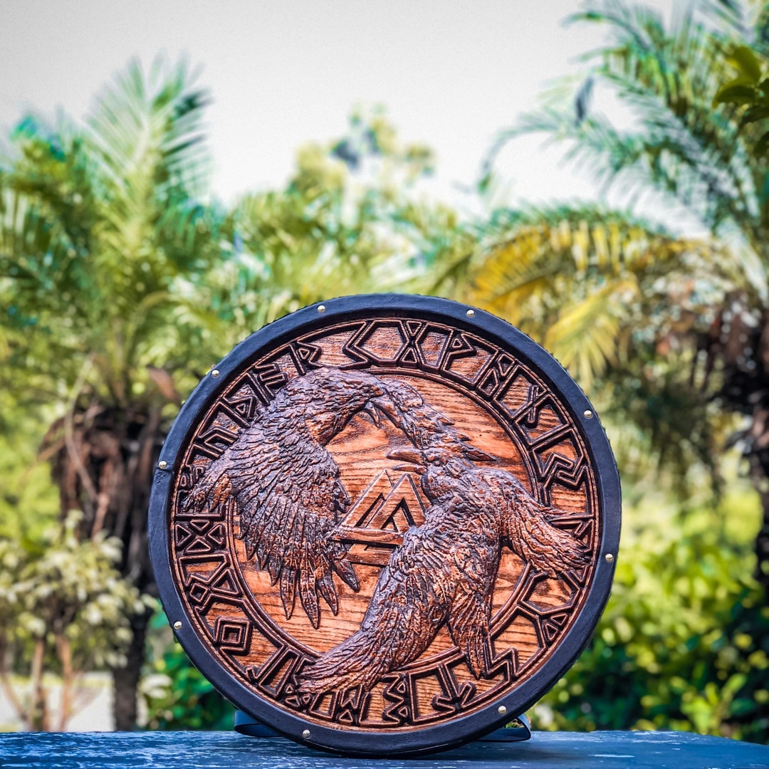 Ravens Shield - Custom Viking Shield, Hand-carved Wooden Wall Decor ...