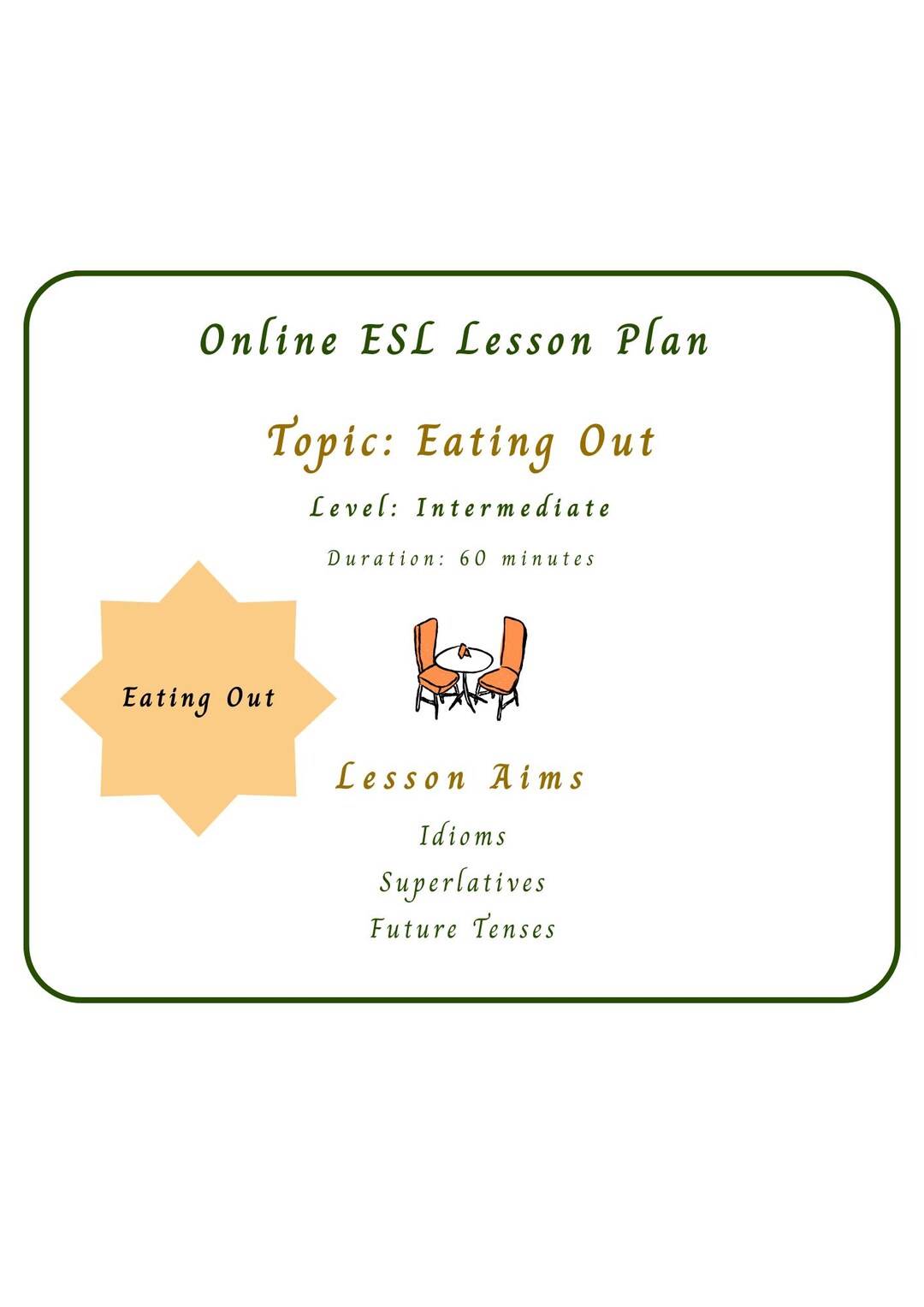 Online ESL Lesson Plan: Eating Out - Etsy