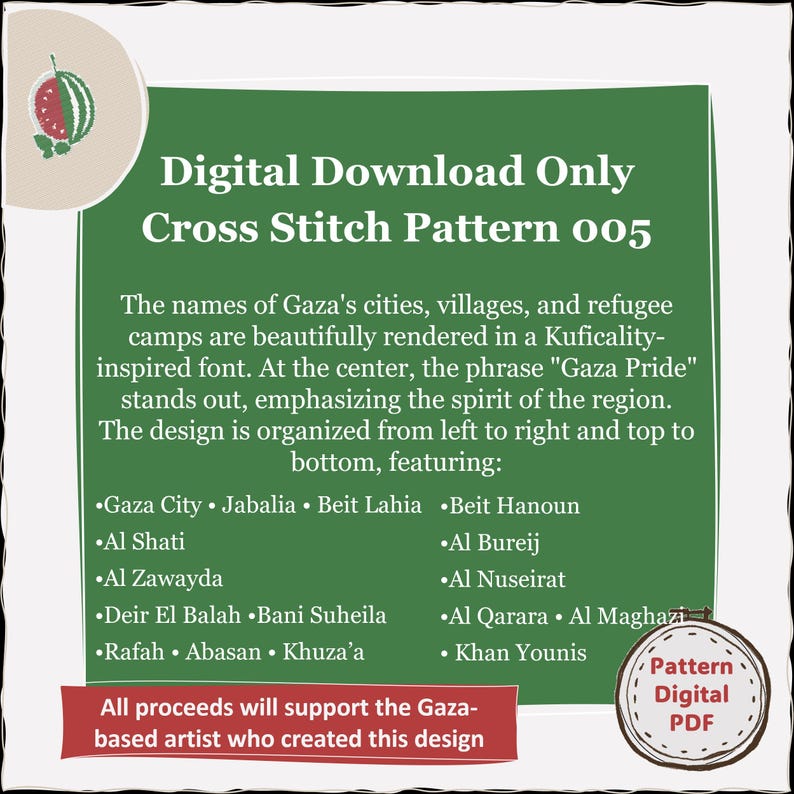 Gaza Cities and Villegas | Palestine | Embroidery | Wall Art | Cross ...
