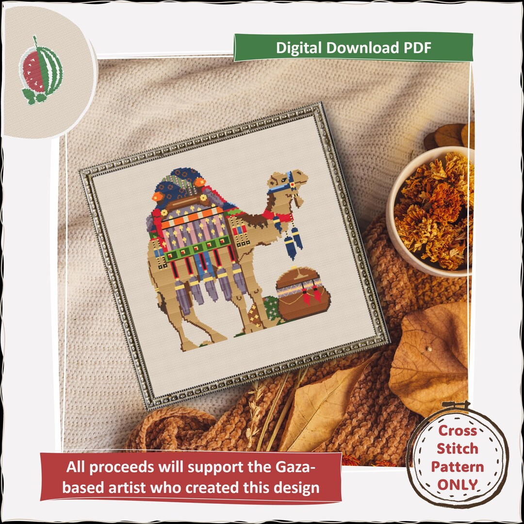 Tatreez Camel Cross Stitch Pattern: Modern Embroidery Hoop (PDF Pattern ...