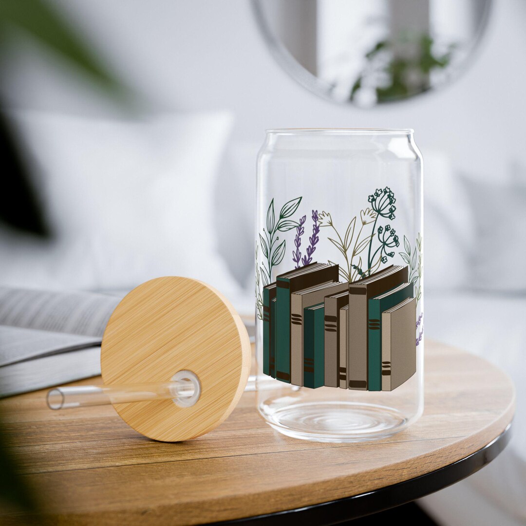 Glass Sipper Cup Books With Flowers Cute Gift - Etsy