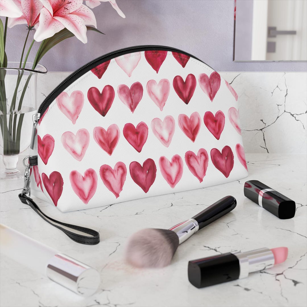 Artsy Watercolor Red Heart Makeup Bagtoiletry Pouchcosmetic Casetravel ...