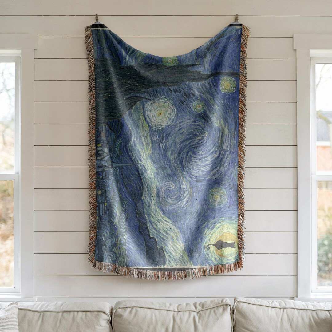 Starry Night Inspired Woven Blanket-unique Home Decor for a Cozy Night ...