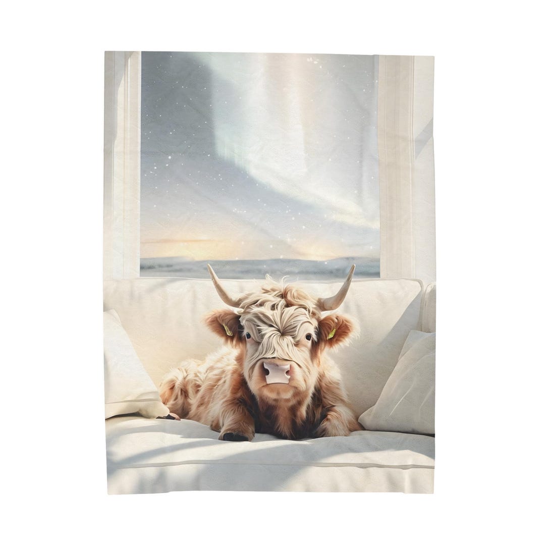 Cozy Highland Cow Sofa Throw, Plush Blanket, Neutral Colors, Northern ...