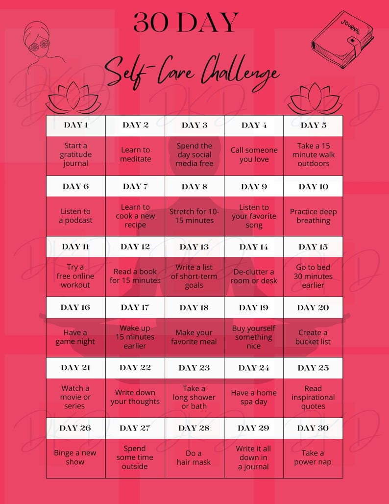 30-day Self-care Challenge-wellness for Mind and Body, Printable ...