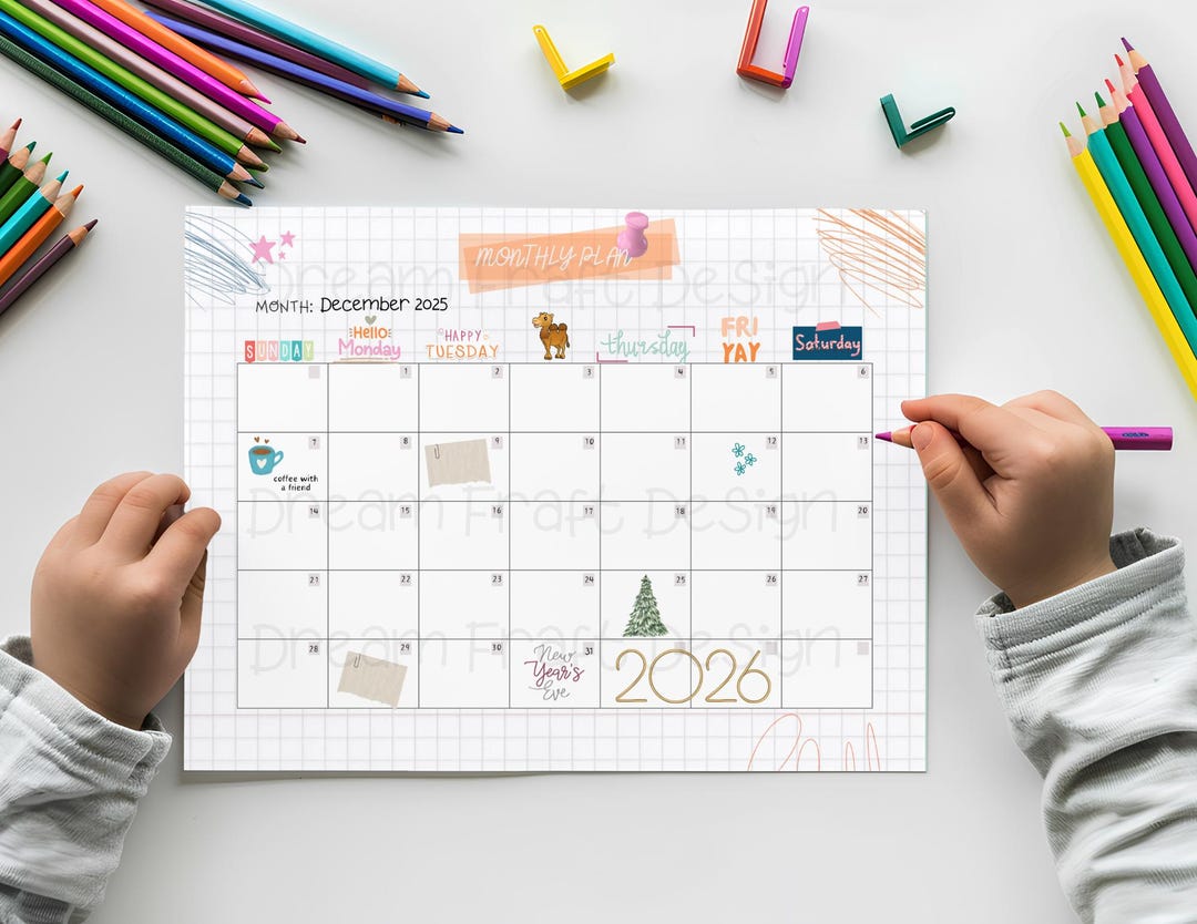 Editable Monthly Calendar Template Printable 2025-2026 Planner for Kids ...
