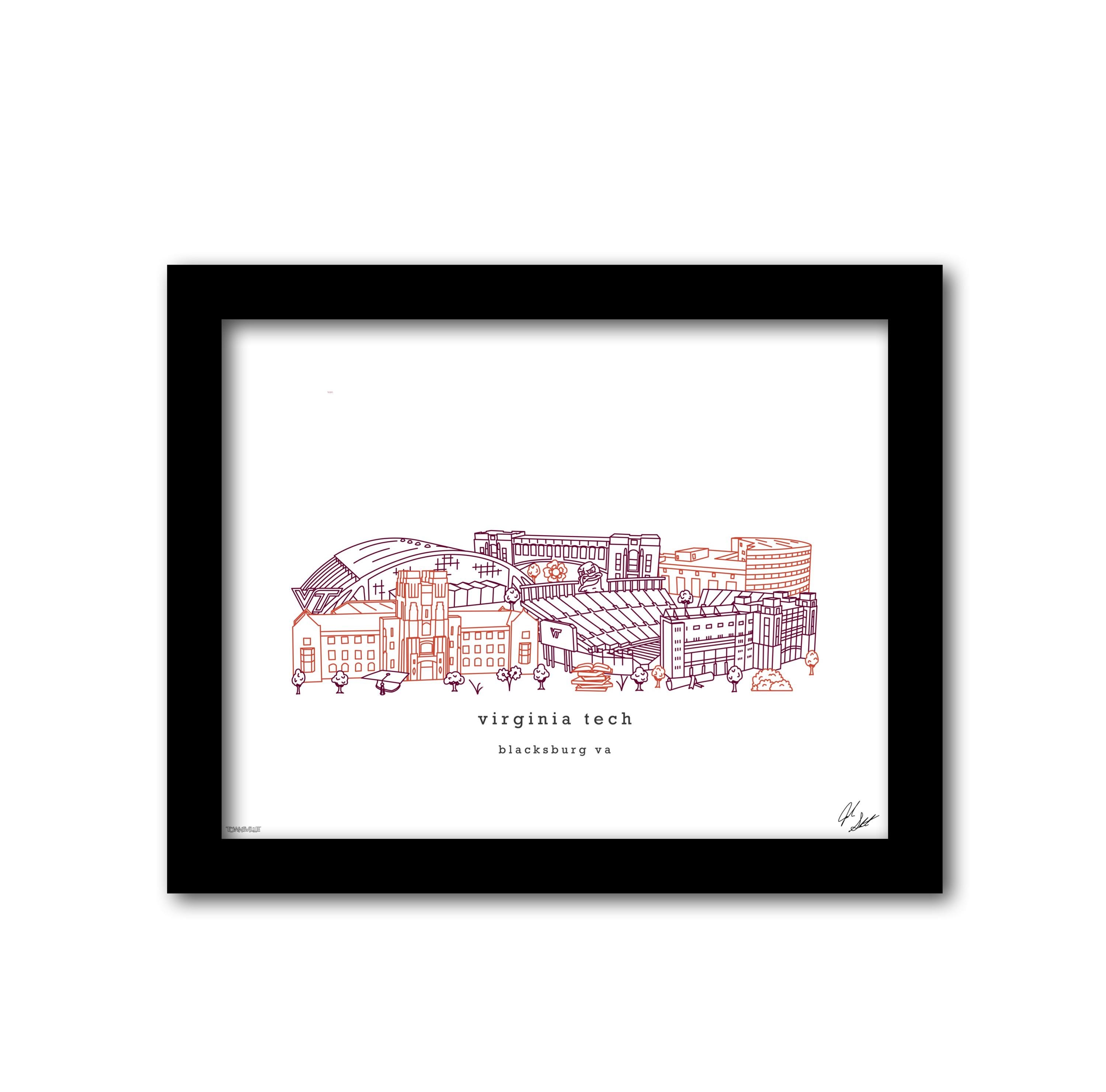 Virginia Tech Campus Skyline Artwork Graduation Gift Wall Decor - Etsy