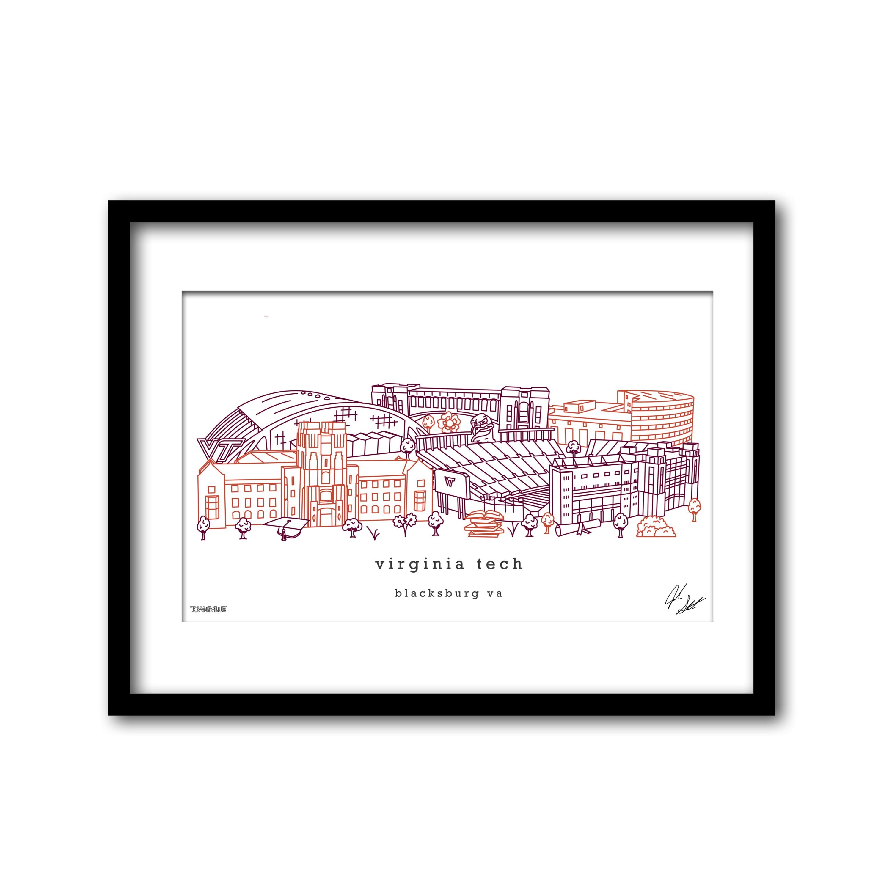 Virginia Tech Campus Skyline Artwork Graduation Gift Wall Decor - Etsy