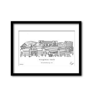Virginia Tech Campus Skyline Artwork Graduation Gift Wall Decor - Etsy