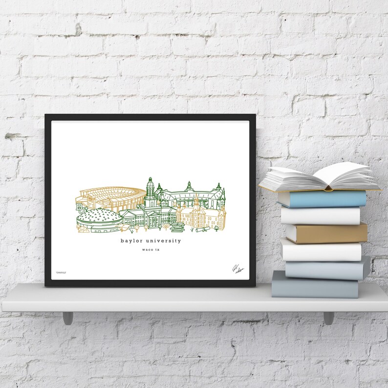 Baylor University Campus Skyline Artwork Graduation Gift Wall Decor - Etsy