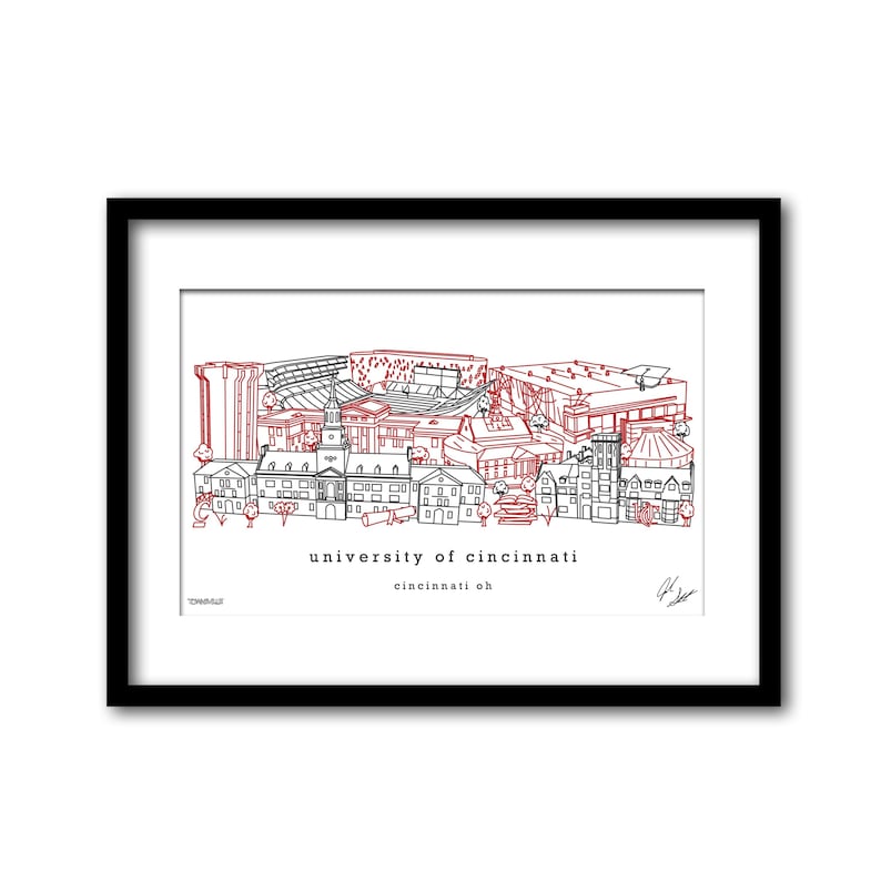 University of Cincinnati Campus Skyline Artwork Graduation Gift Wall ...