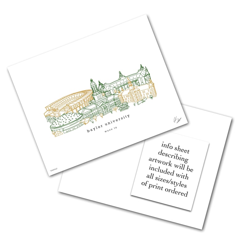 Baylor University Campus Skyline Artwork Graduation Gift Wall Decor - Etsy