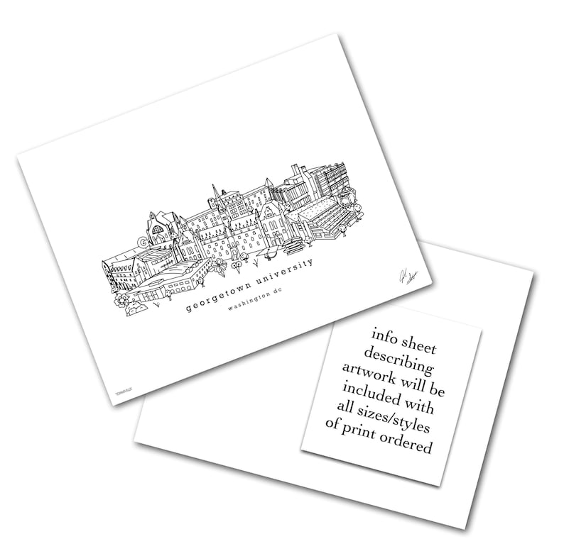Georgetown University Campus Skyline Artwork Graduation Gift Wall Decor ...