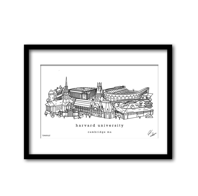 Harvard University Campus Skyline Artwork Graduation Gift Wall Decor - Etsy