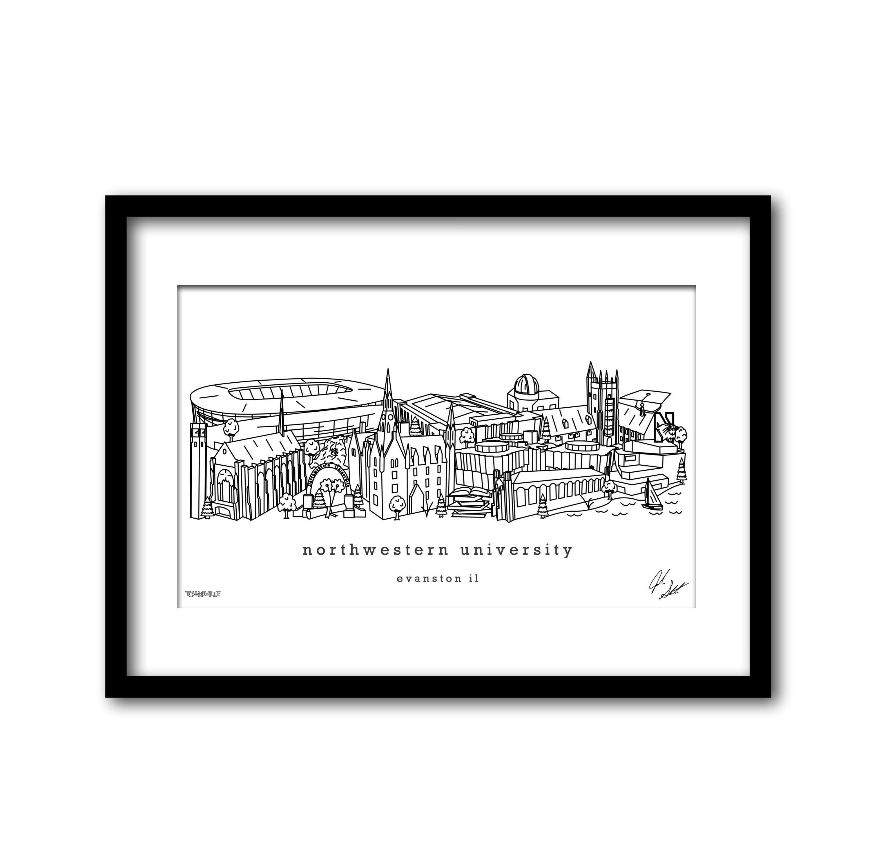 Northwestern University Campus Skyline Artwork Graduation Gift Wall ...