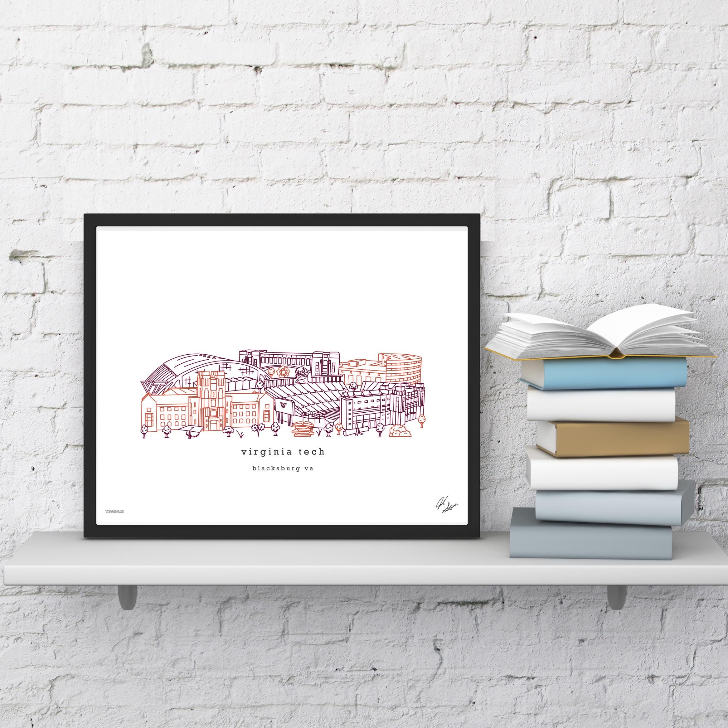Virginia Tech Campus Skyline Artwork Graduation Gift Wall Decor - Etsy