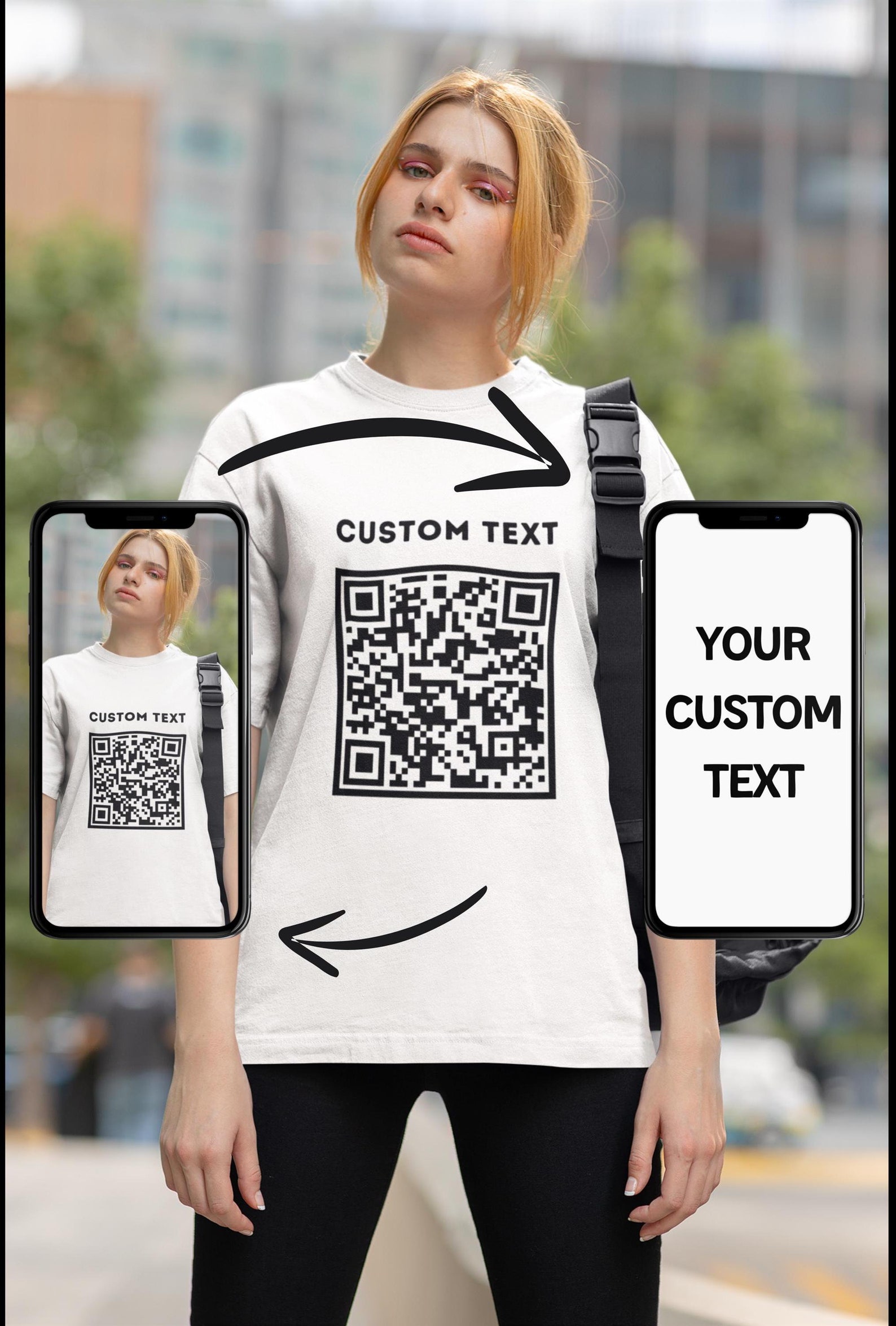 Funny Custom Text and QR Code Unisex Tshirt - Personalized Graphic Tee ...