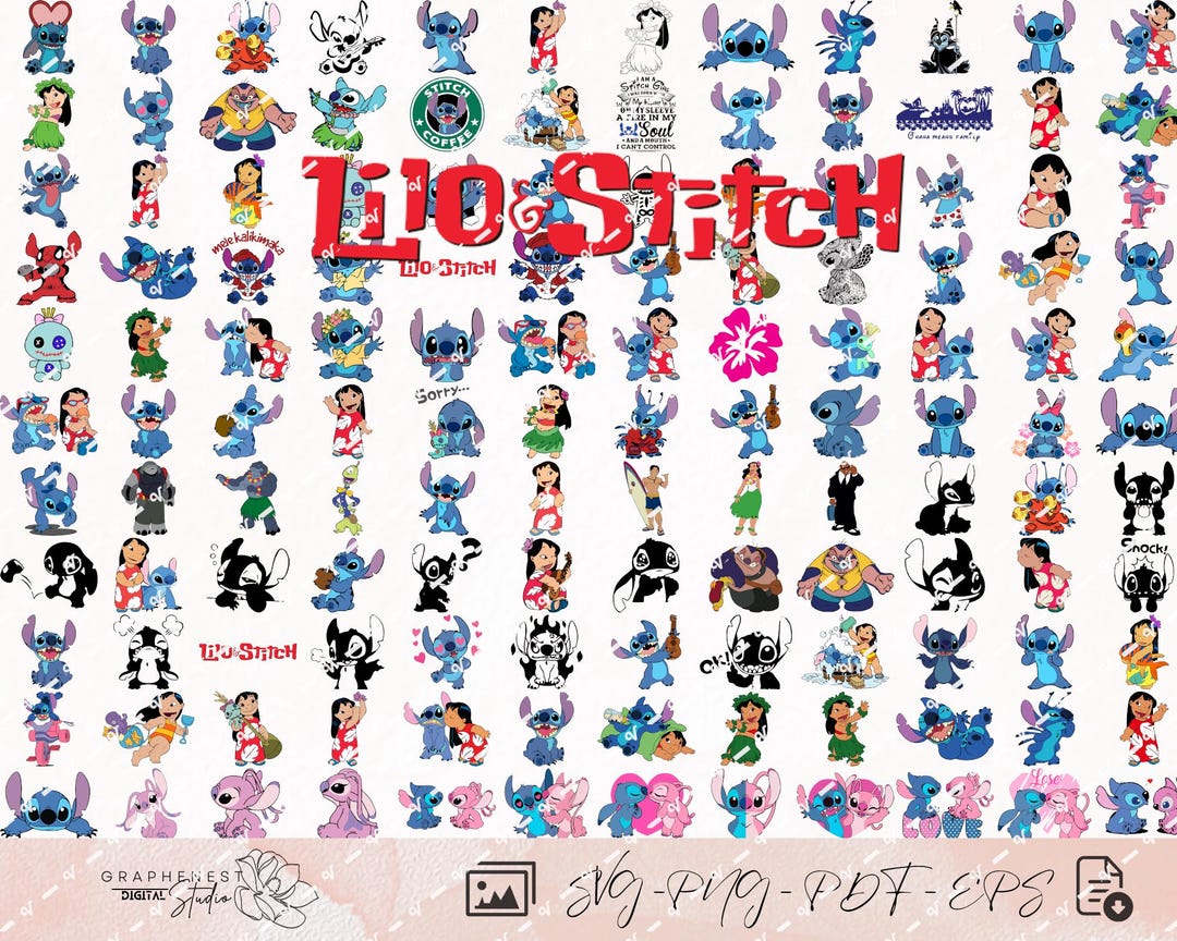 1250 Lil.o and Stitch SVG PNG EPS Bundle, Lil.o and Stitch Letter Svg ...