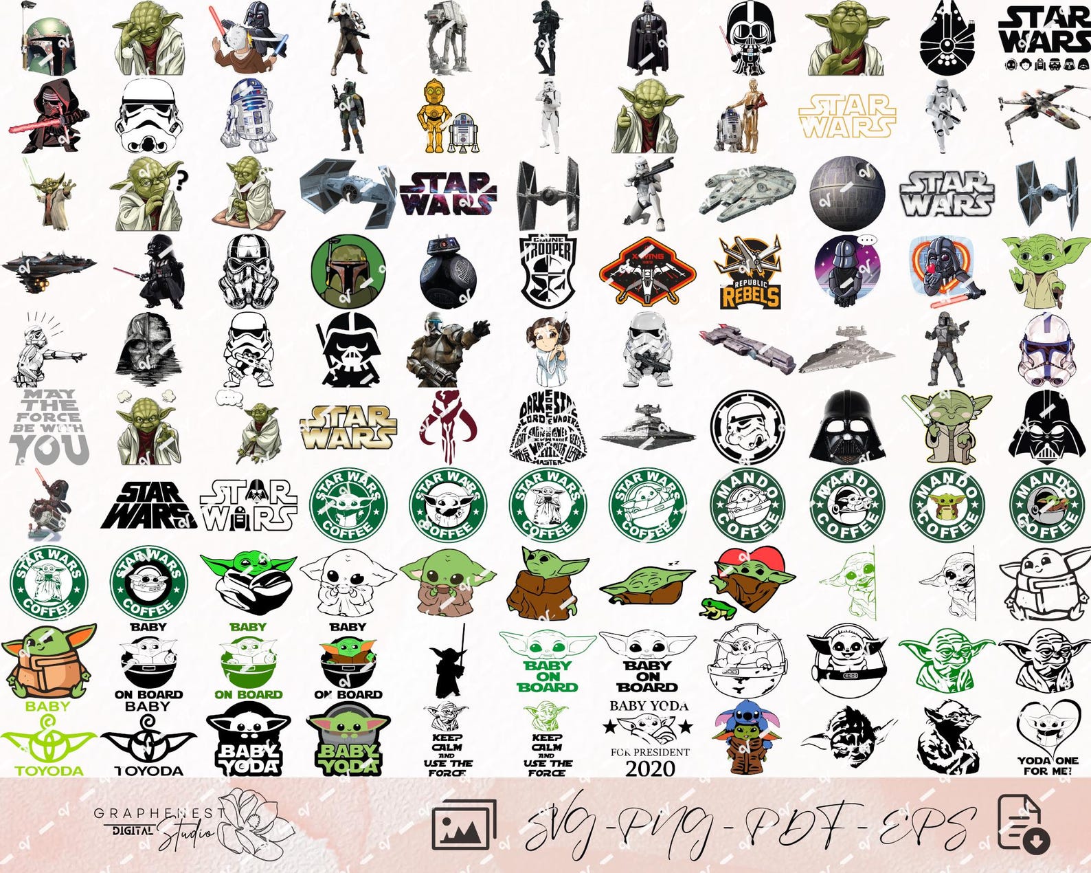 400 Star Wa.rs SVG PNG EPS Files Bundle, Starw.ars Svg Png, Yod.a Svg ...