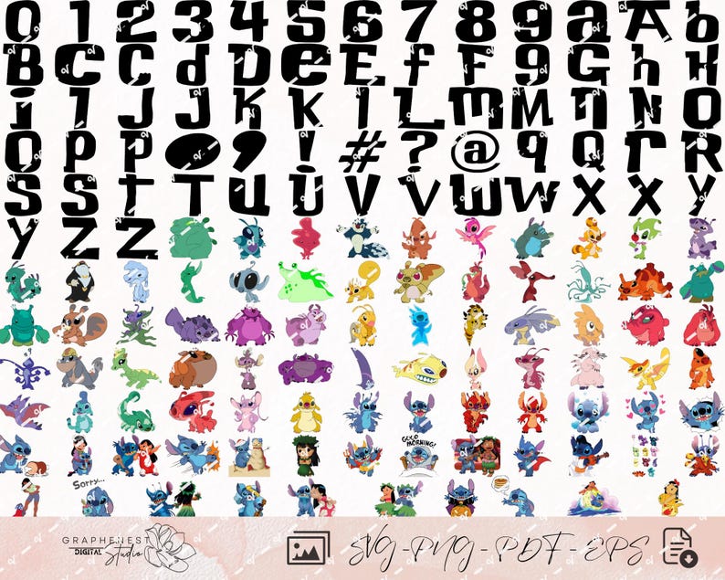 1250 Lil.o and Stitch SVG PNG EPS Bundle, Lil.o and Stitch Letter Svg ...