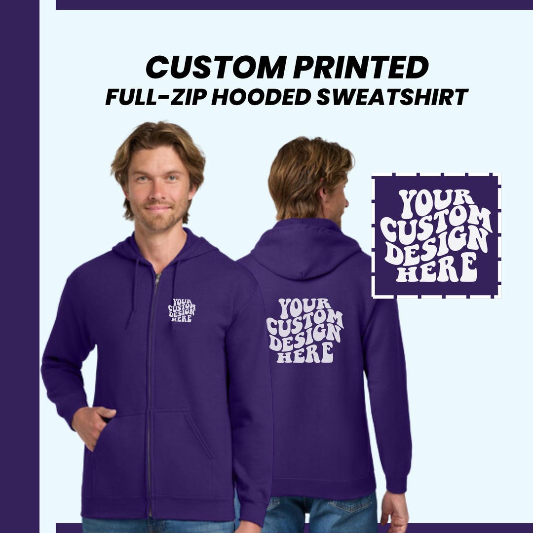 Personalized Zip up Hoodie, Custom Full Zip Hoodie, Custom Logo Hoodie ...