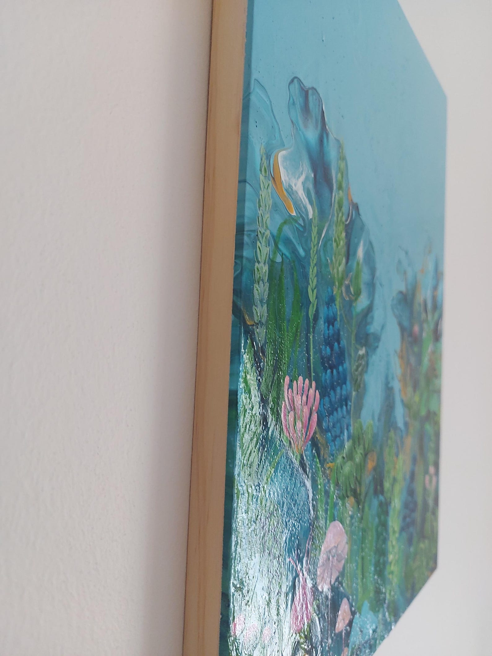 Nature Inspired Cradle Wood Panel Abstract Floral Painting Acrylic Pour ...