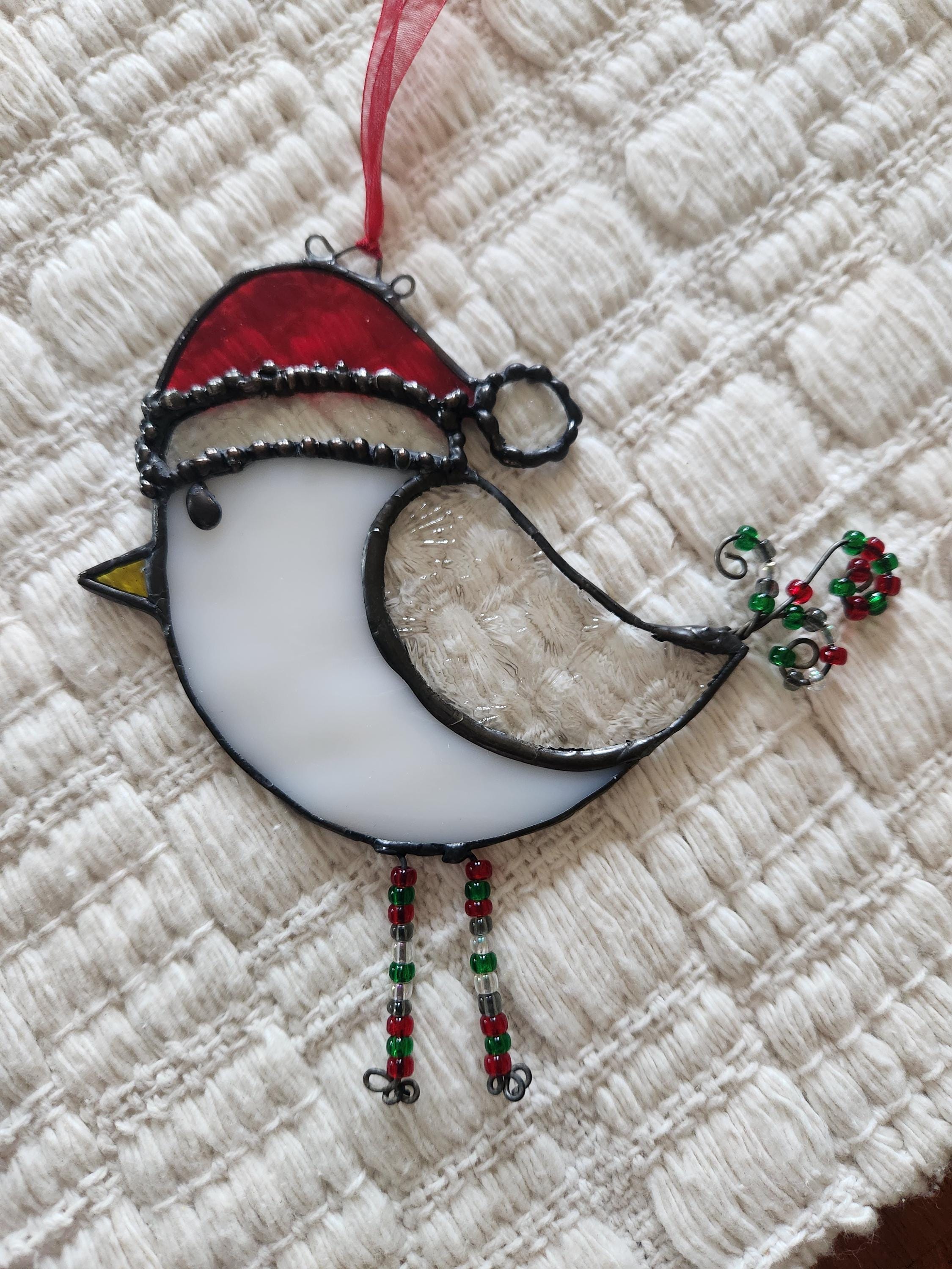 Stained Glass Bird With Santa Hat - Etsy