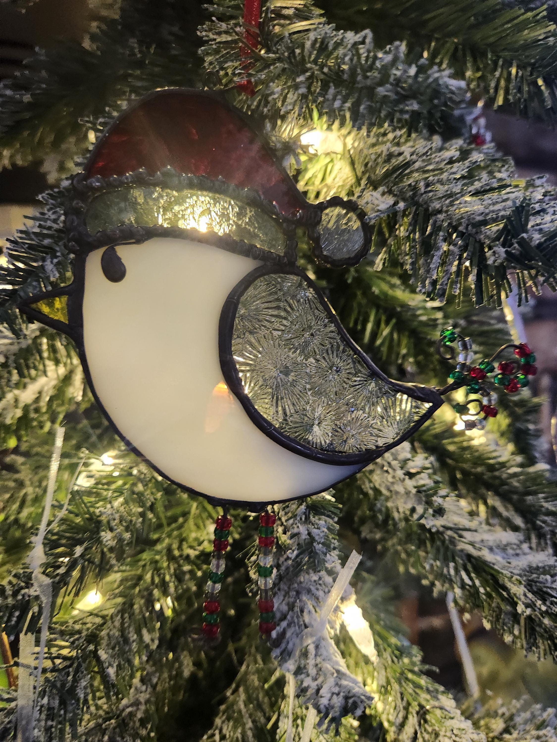 Stained Glass Bird With Santa Hat - Etsy
