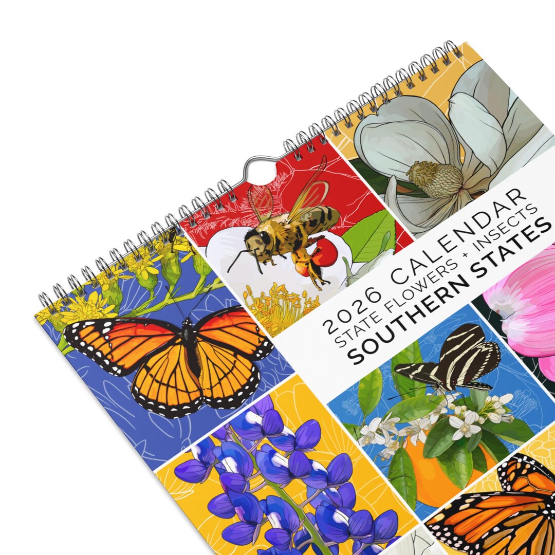 2026 Southern State Flowers + Insects Wall Calendar | 11x17 Botanical ...