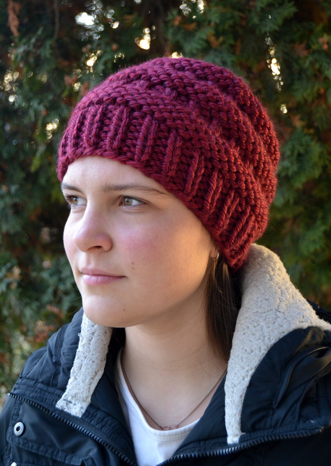 Boxcar: BURGUNDY Knit Chunky Beanie Hat, Hand Knit in Wine Bulky ...