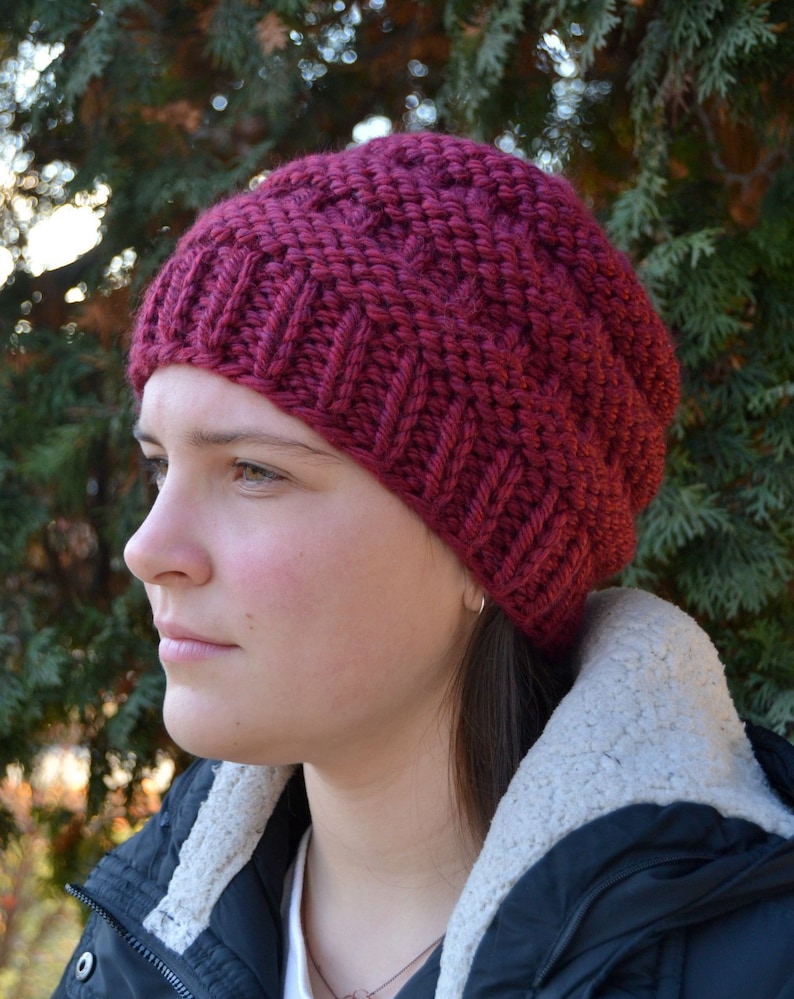 Boxcar: BURGUNDY Knit Chunky Beanie Hat, Hand Knit in Wine Bulky ...