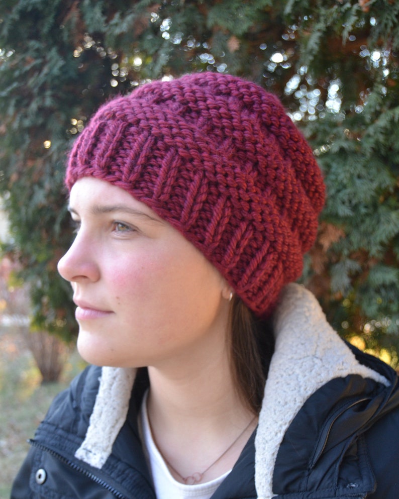 Boxcar: BURGUNDY Knit Chunky Beanie Hat, Hand Knit in Wine Bulky ...
