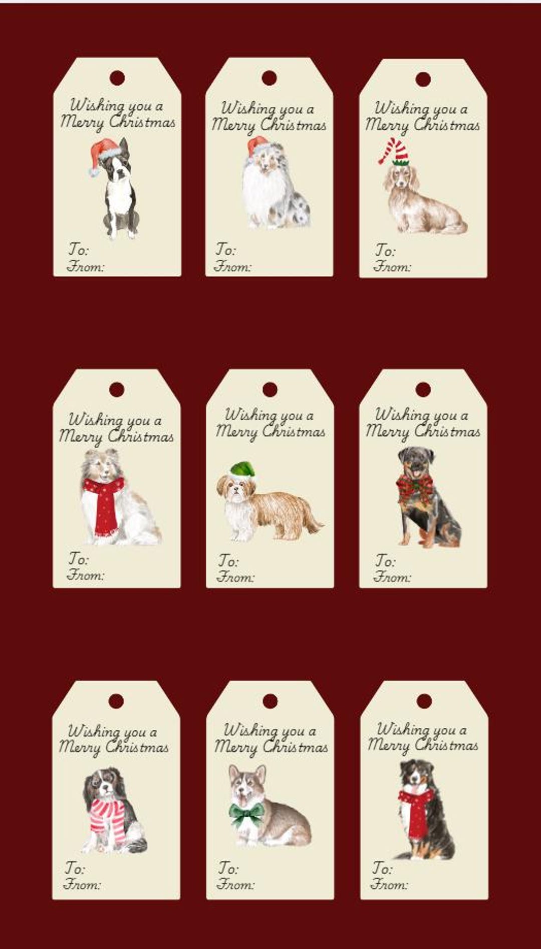 Printable Christmas Dogs Gift Tags - Etsy
