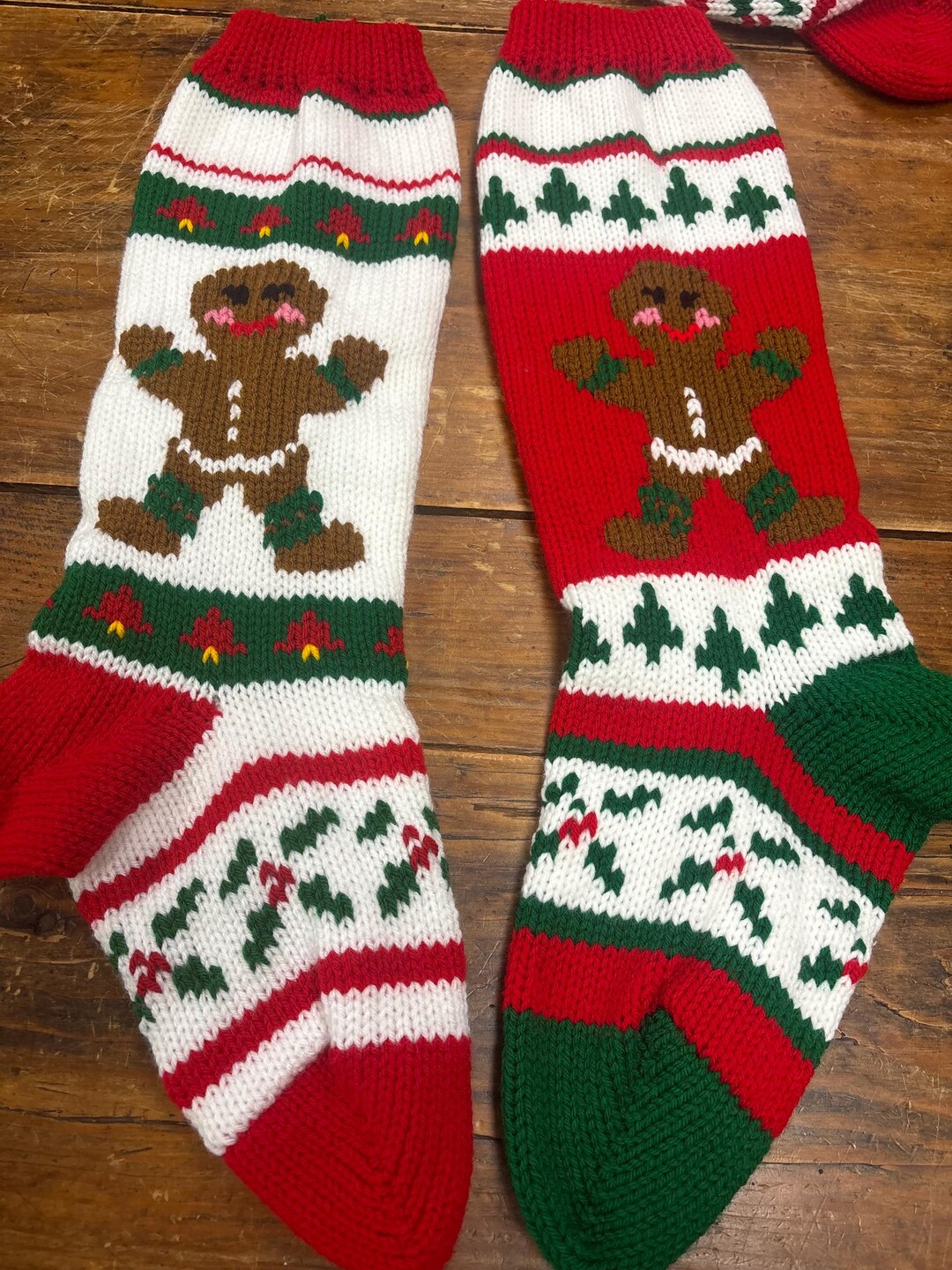 Hand Knit Gingerbread Man Acrylic Knitted Christmas Stocking Quick Ship ...