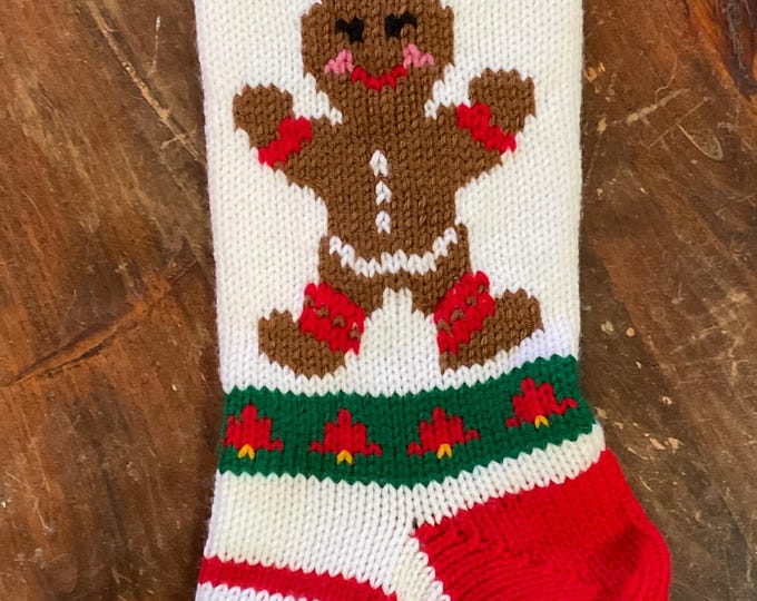 Hand Knit Gingerbread Man Acrylic Knitted Christmas Stocking - Quick ...