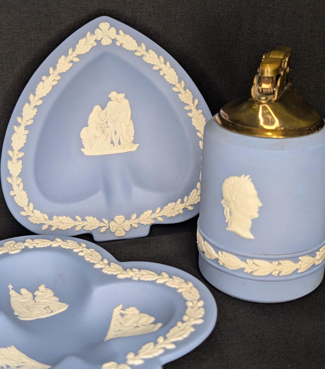 Vintage Wedgwood Blue Jasperware 3-piece Smoking Set – Lighter & Two ...