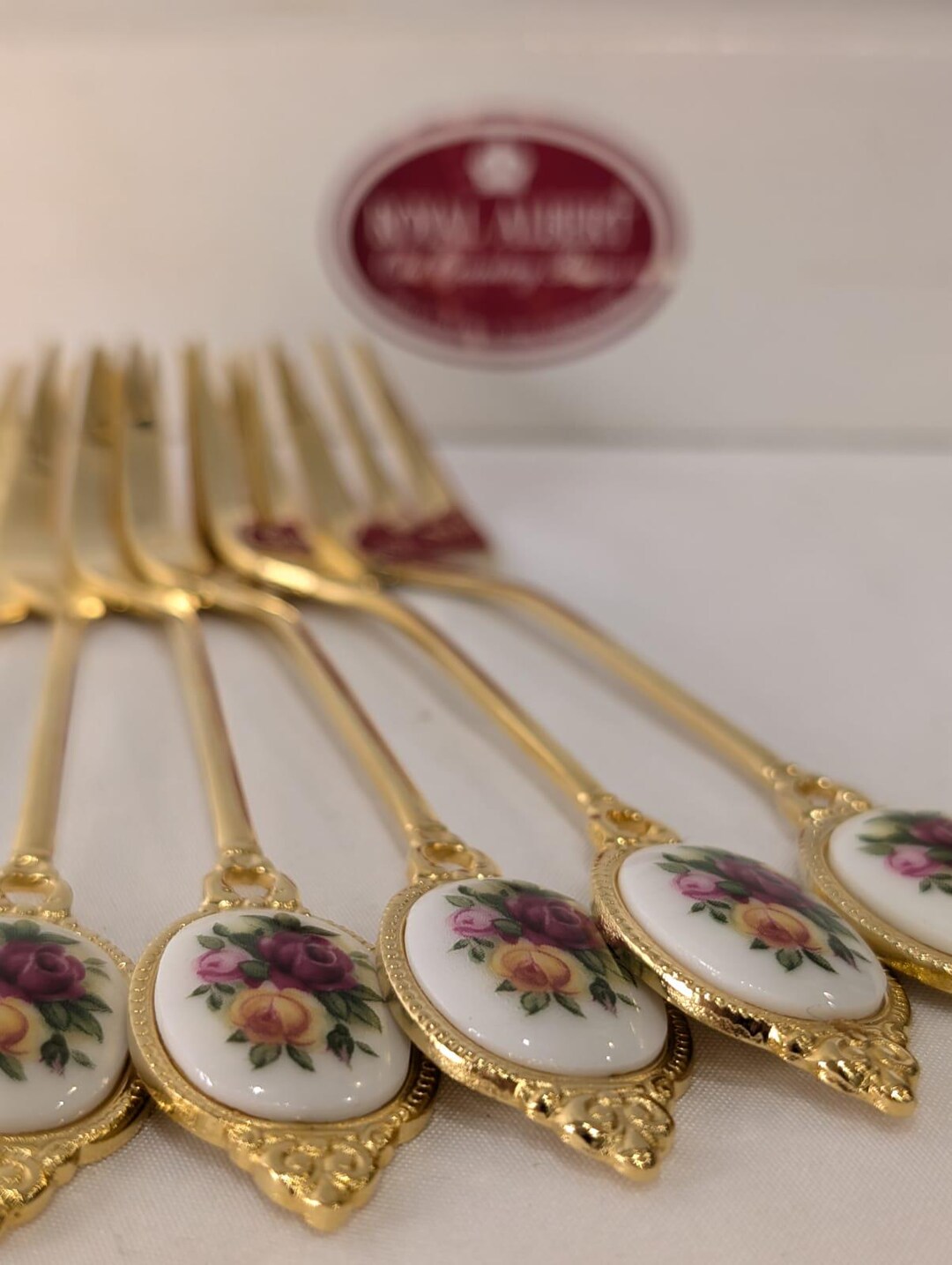 VTG Royal Albert Old Country Roses Cake Forks Set of 6, Gold Finish ...