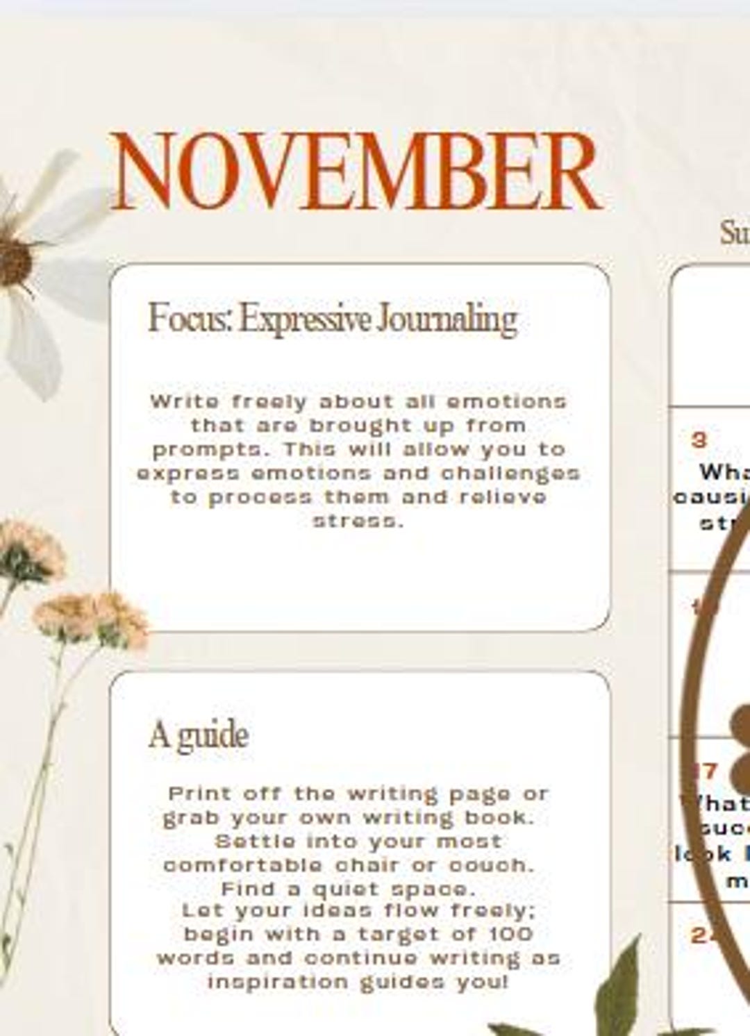 November Self-help Journaling Guide calendar, Prompts, and Lined Page ...
