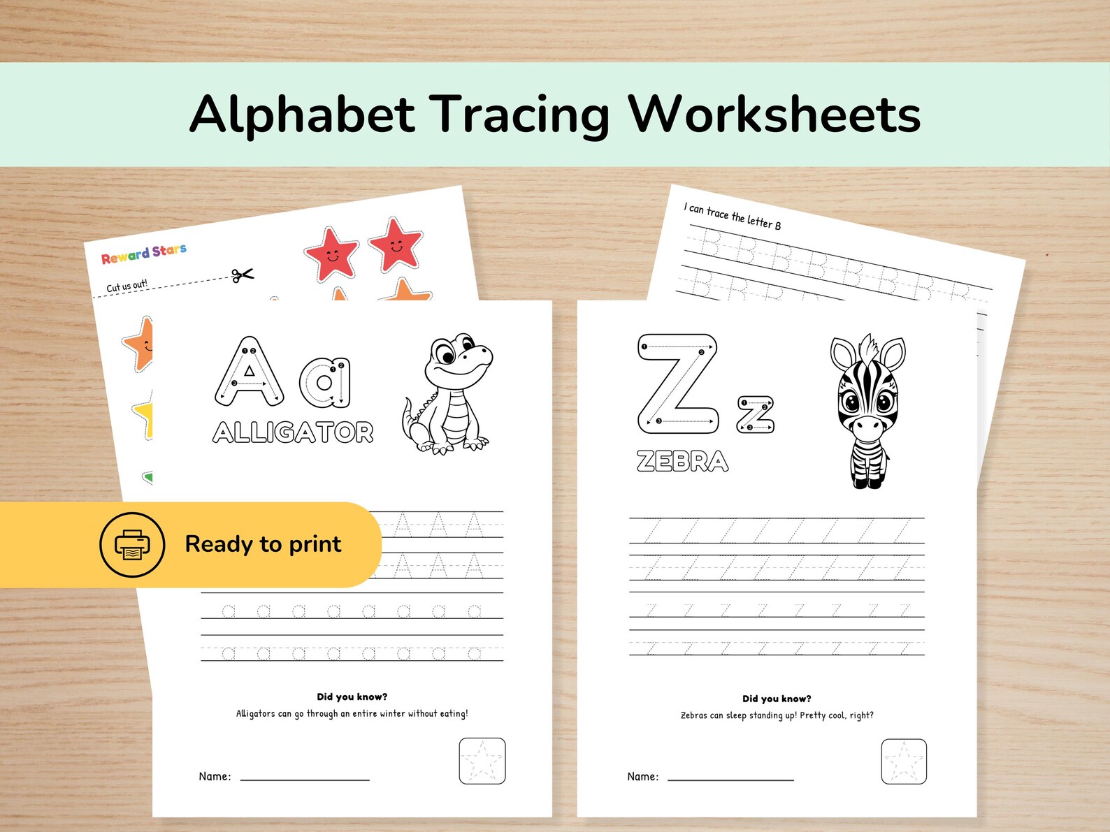A-Z Alphabet Animal Tracing Worksheets Preschool Kindergarten Printable ...