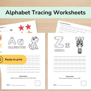 A-Z Alphabet Animal Tracing Worksheets Preschool Kindergarten Printable ...