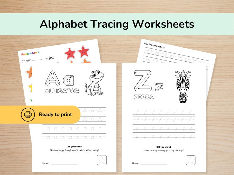 A-Z Alphabet Animal Tracing Worksheets Preschool Kindergarten Printable ...