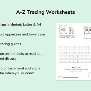 A-Z Alphabet Animal Tracing Worksheets Preschool Kindergarten Printable ...