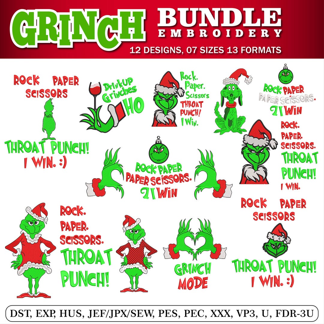Grinch Christmas Embroidery Bundle , Christmas Embroidery Designs ...
