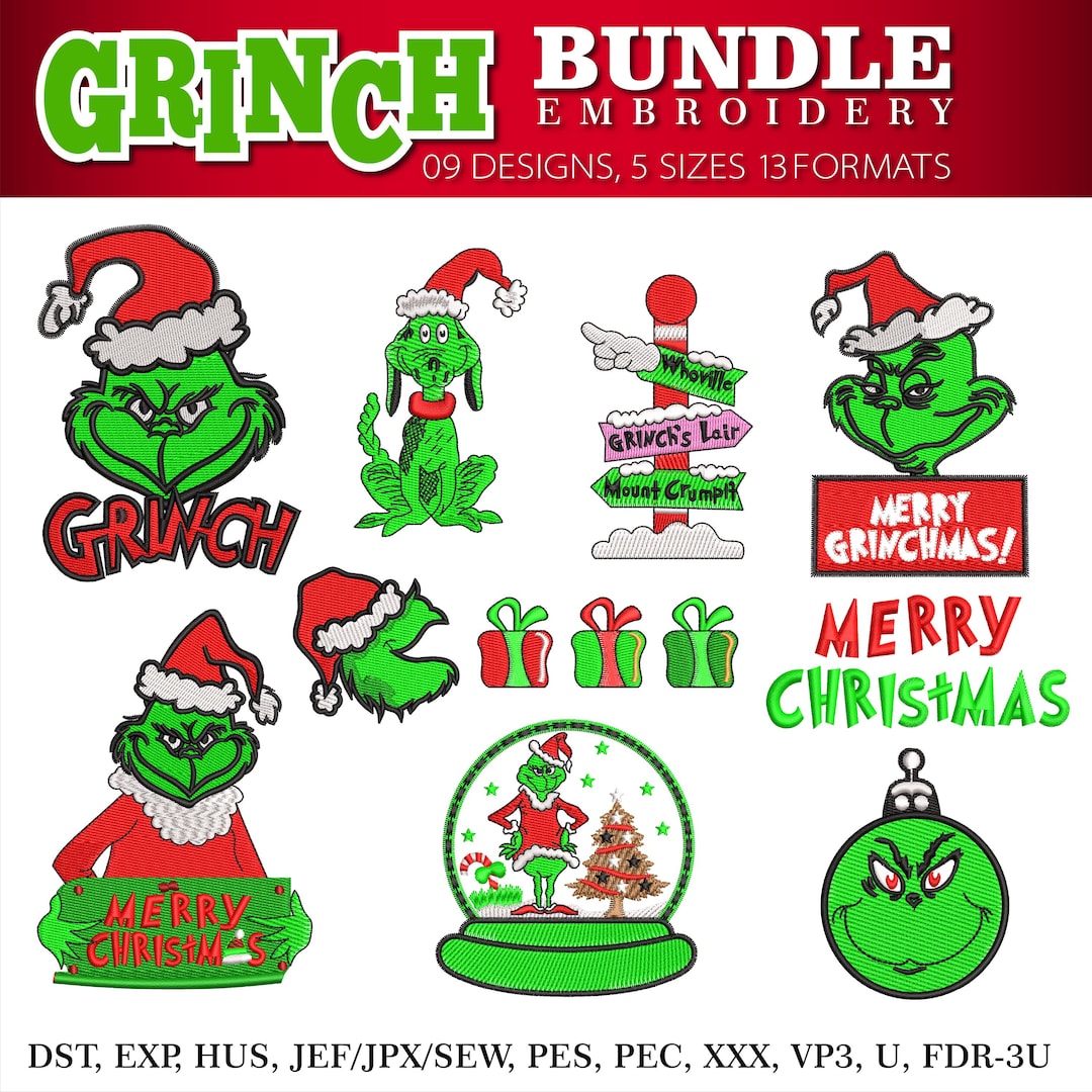 Whimsical Grinch Face Embroidery Design , Instant Download | 5 Sizes - Etsy