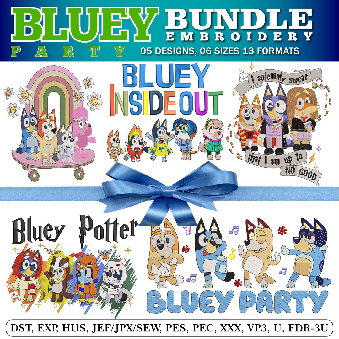 Bluey Party Embroidery Bundle , Bluey Potter Embroidery Designs , Bluey ...